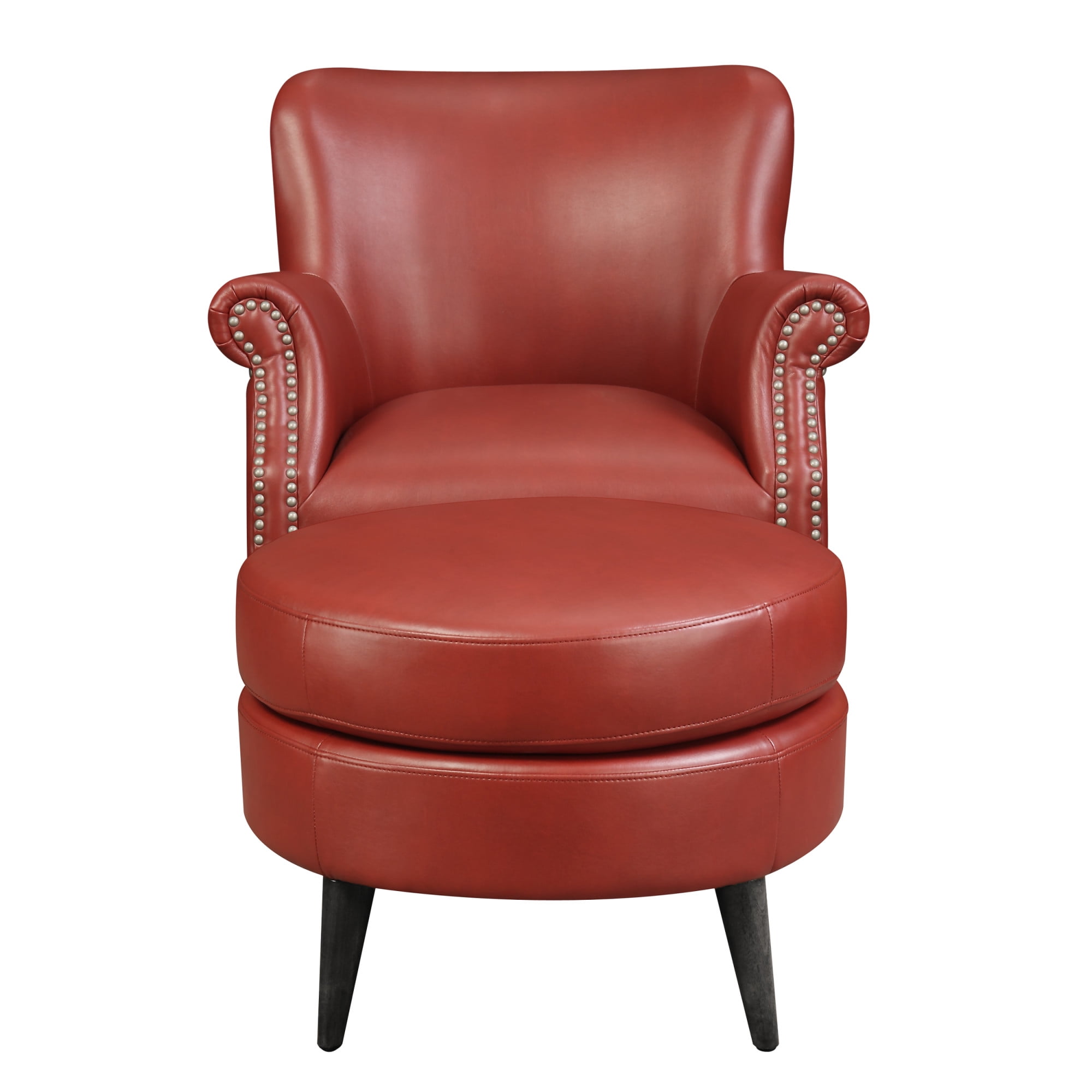 Emerald Home Oscar Red Accent Chair + Ottoman with Faux Leather ...