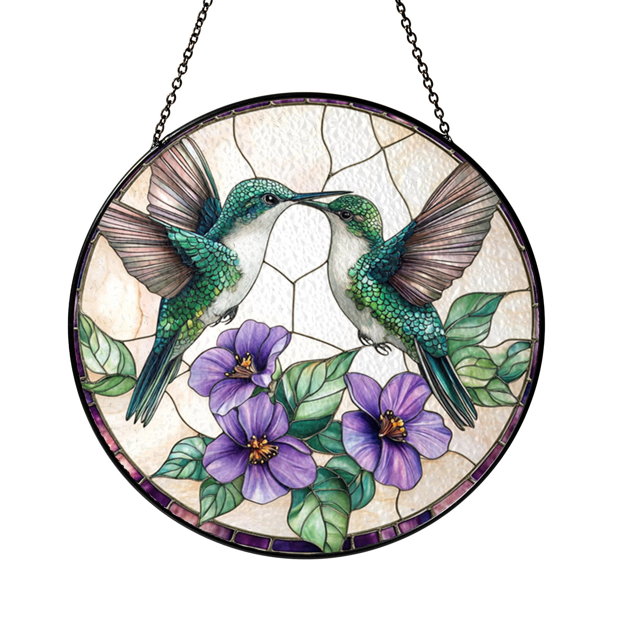 Emerald Hummingbird Floral Stained Glass Window Decor Suncatcher, Bird ...