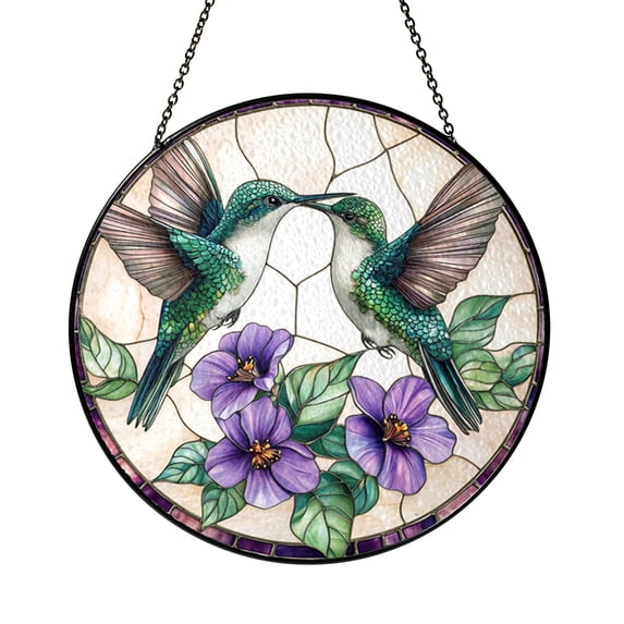 Emerald Hummingbird Floral Stained Glass Window Decor Suncatcher, Bird ...