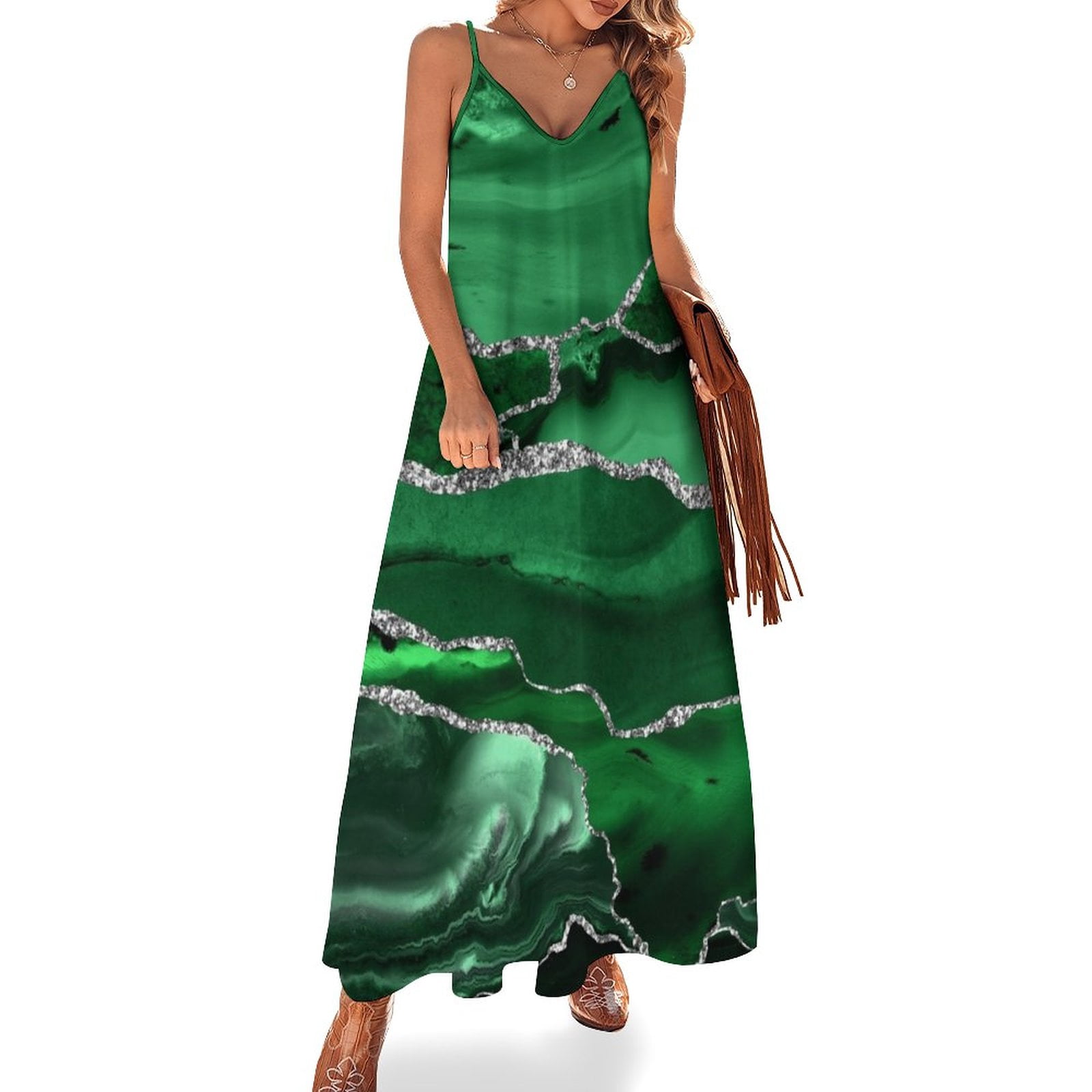 Emerald Malachite Faux Marble Landscapes Sleeveless Dress Dress vintage ...