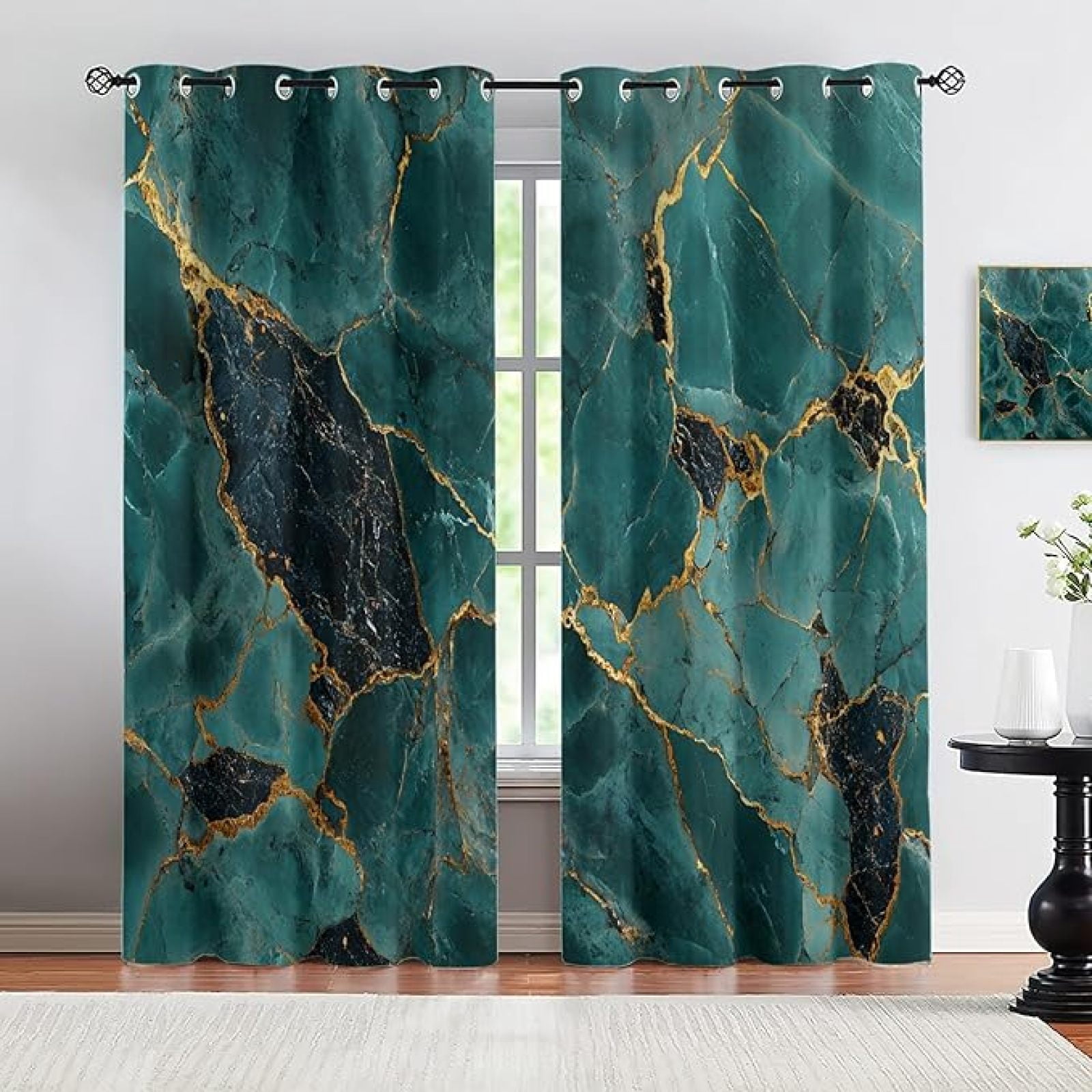 Emerald Marble Curtain For Living Room, Green Agate Texture Blackout ...