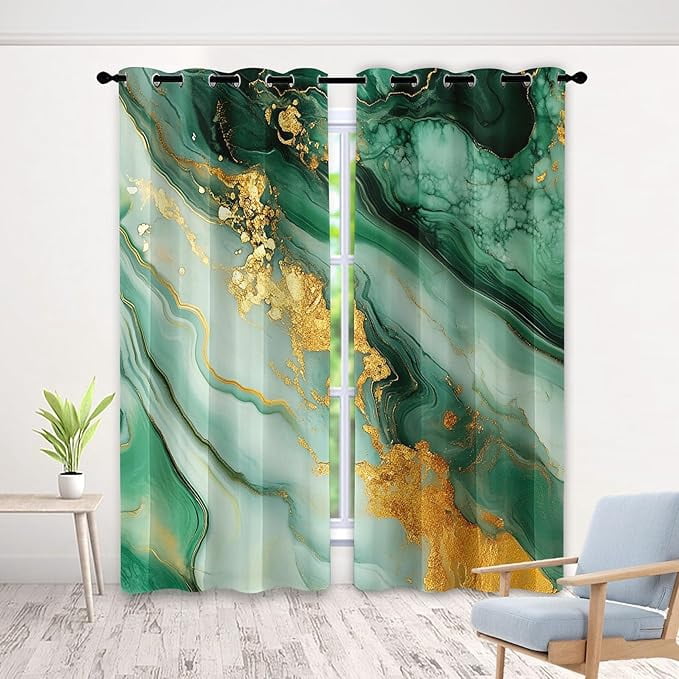 Emerald Marble Curtains For Bedroom, Luxury Marble Texture Blackout ...