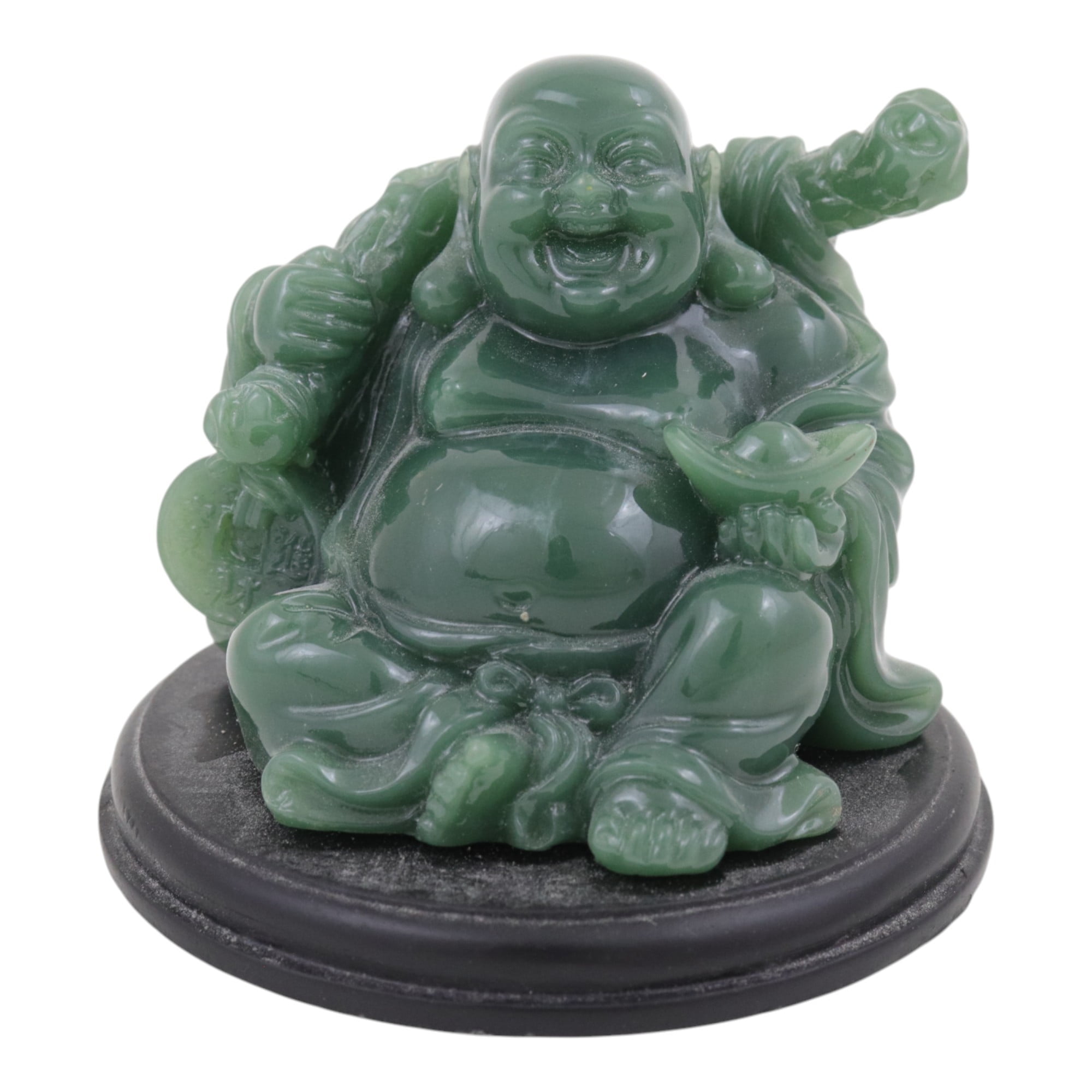 Emerald Money Buddha Statue Carrying Money Bag, Coins and Ingot ...