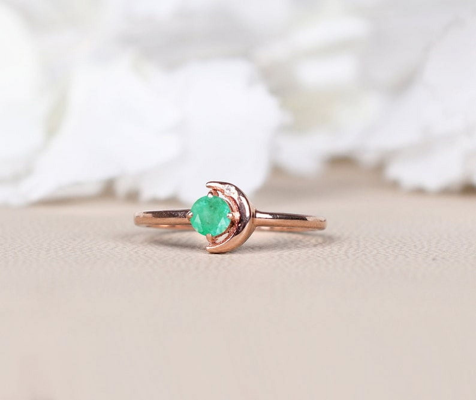 Emerald Moon Ring, Round Emerald Dainty Ring, Beautiful Moon Ring ...