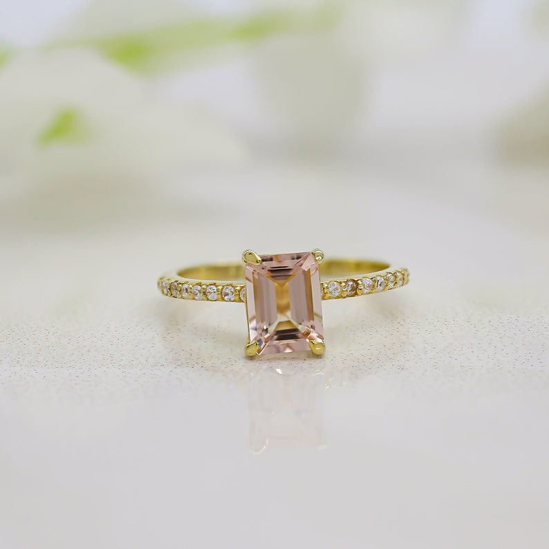Emerald Morganite Ring, Emerald Ring, Emerald Engagement Ring, Emerald ...
