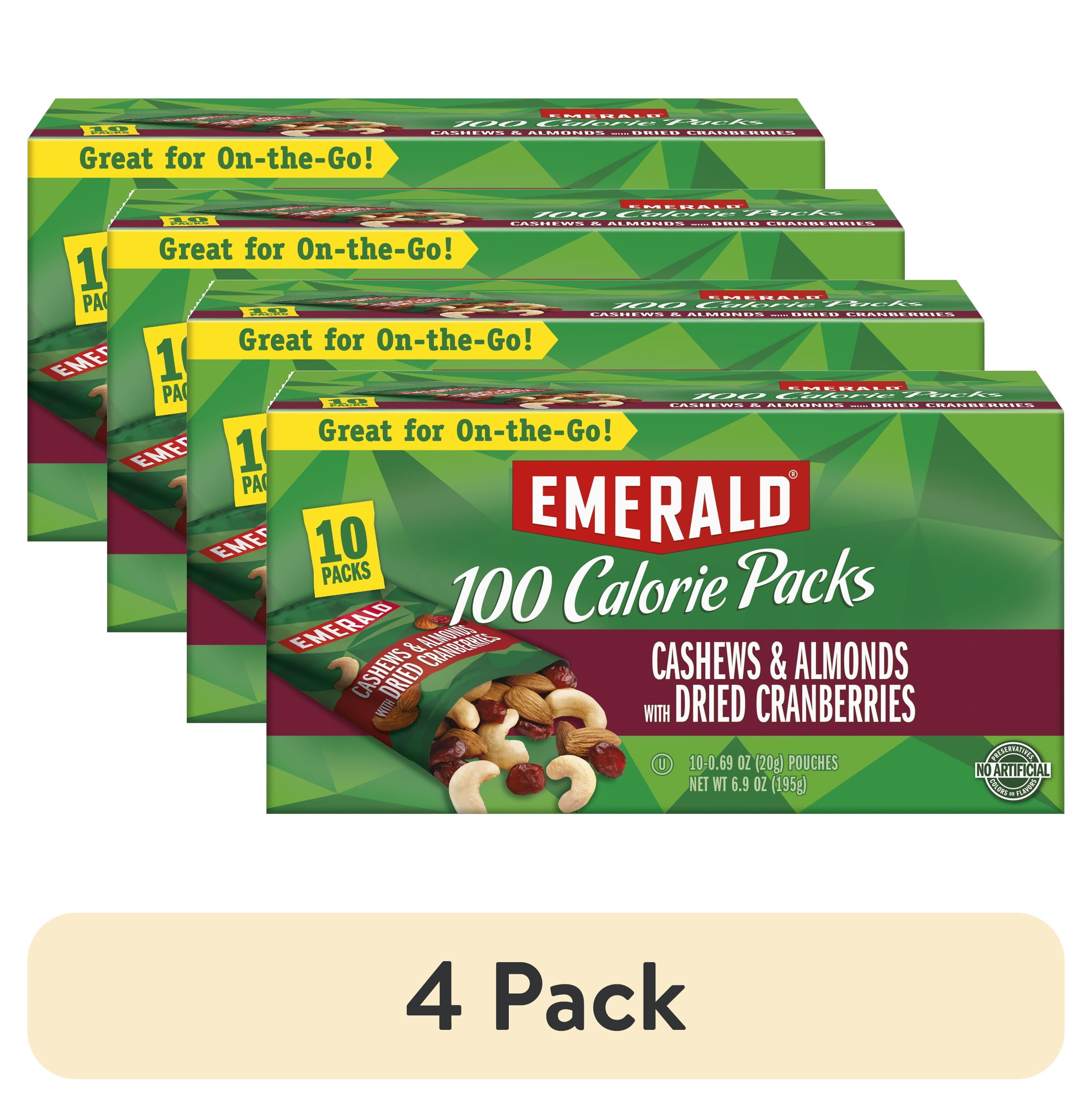 (4 pack) Emerald Nuts Cashews & Almonds with Dried Cranberries, 100 Calorie Packs, 10 Ct ...
