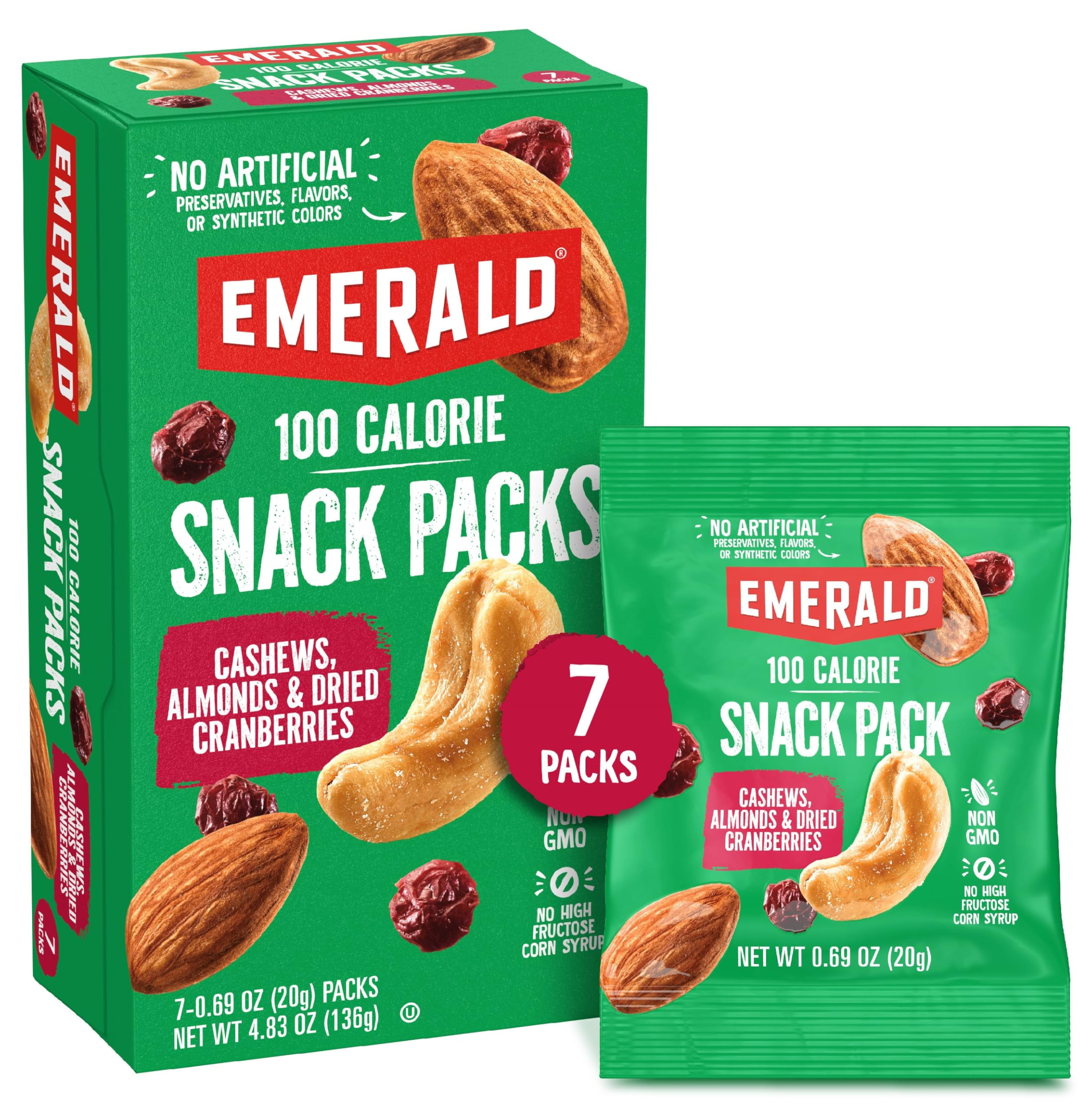 Emerald Nuts Cashews and OKA4 Almonds with Dried Cranberries Packs of ...