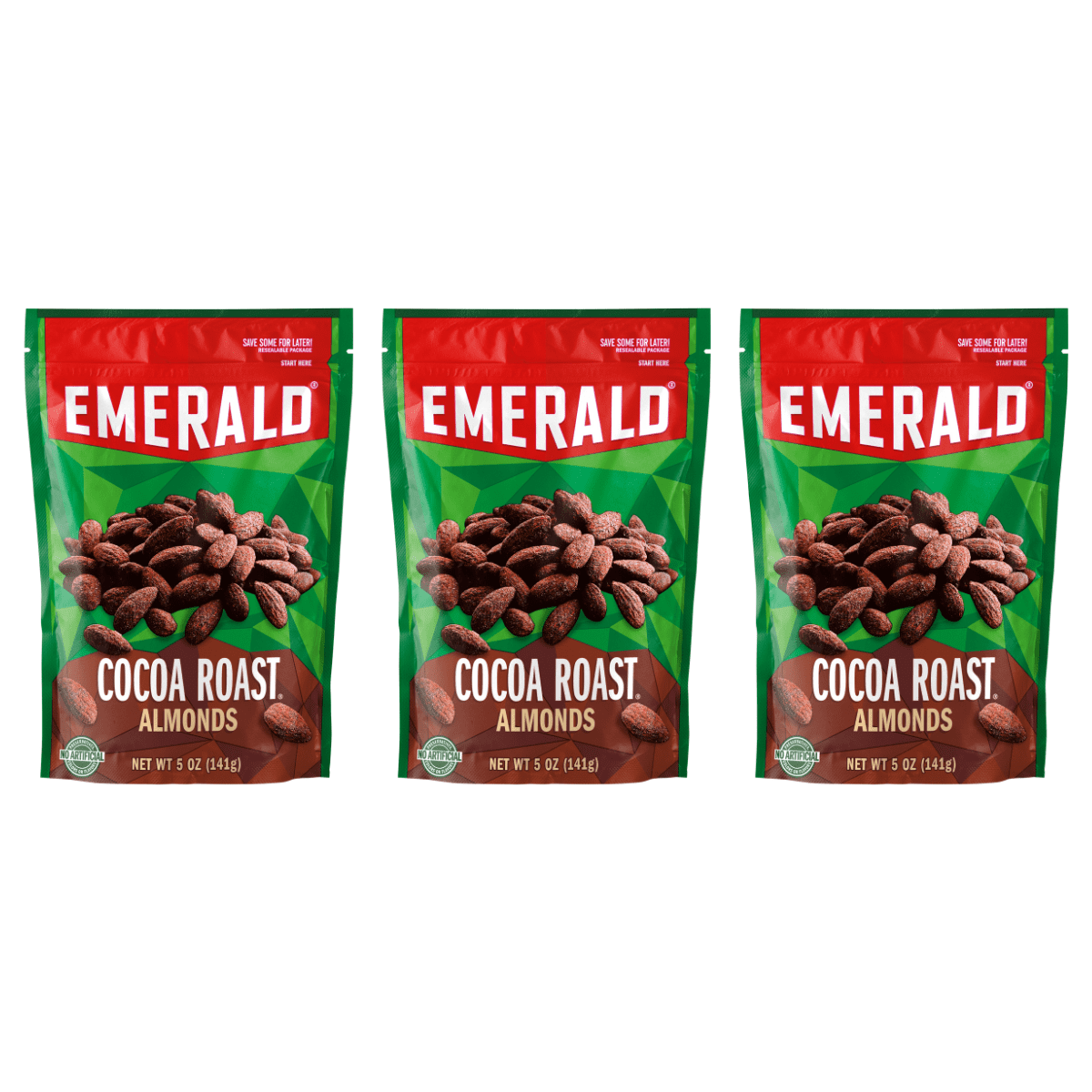 Emerald Nuts, Cocoa Roast Almonds, 5 oz Resealable Bag (Pack of 3 ...