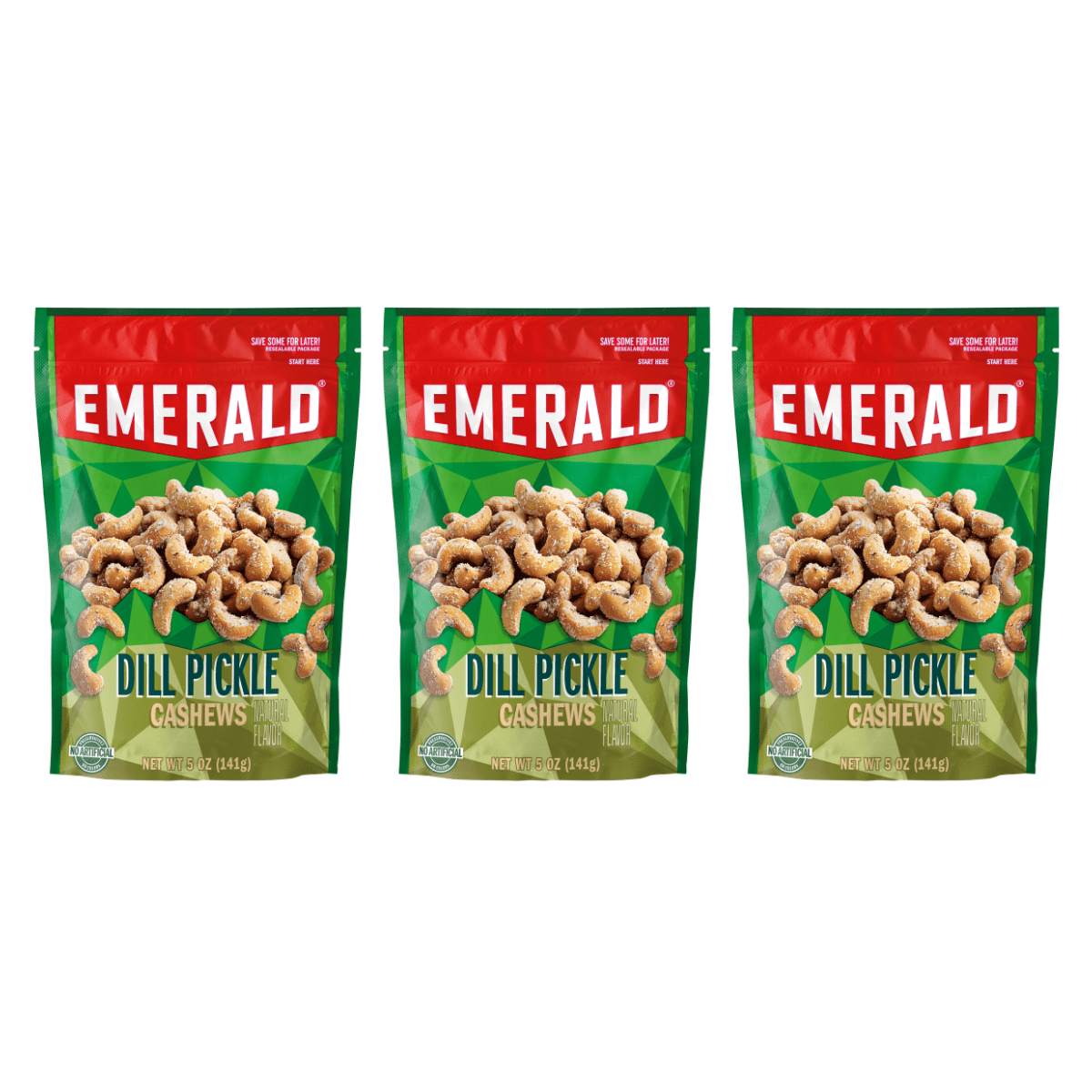 Emerald Nuts, Dill Pickle Seasoned Cashews, 5 oz, Resealable Bag (Pack ...