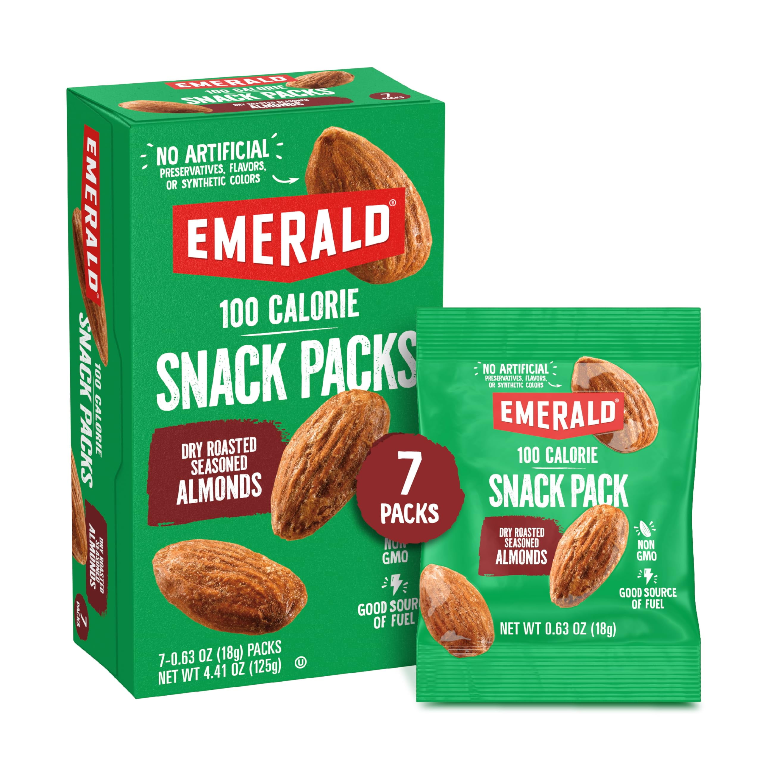 Emerald Nuts Dry Roasted Almonds 7ct (1-Pack) | 100-Calorie Individual ...