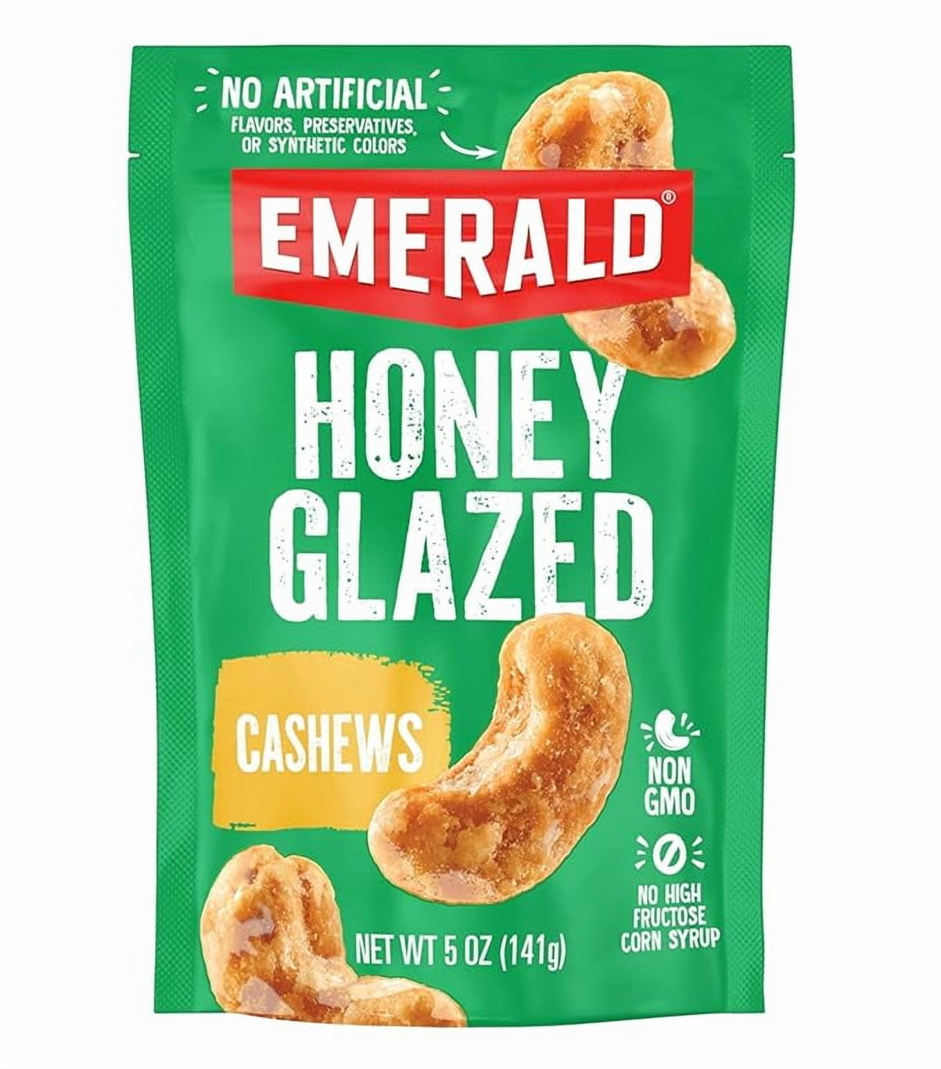 Emerald Nuts Honey Glazed Cashews (1-Pack), 5oz Resealable Bag, Kosher ...