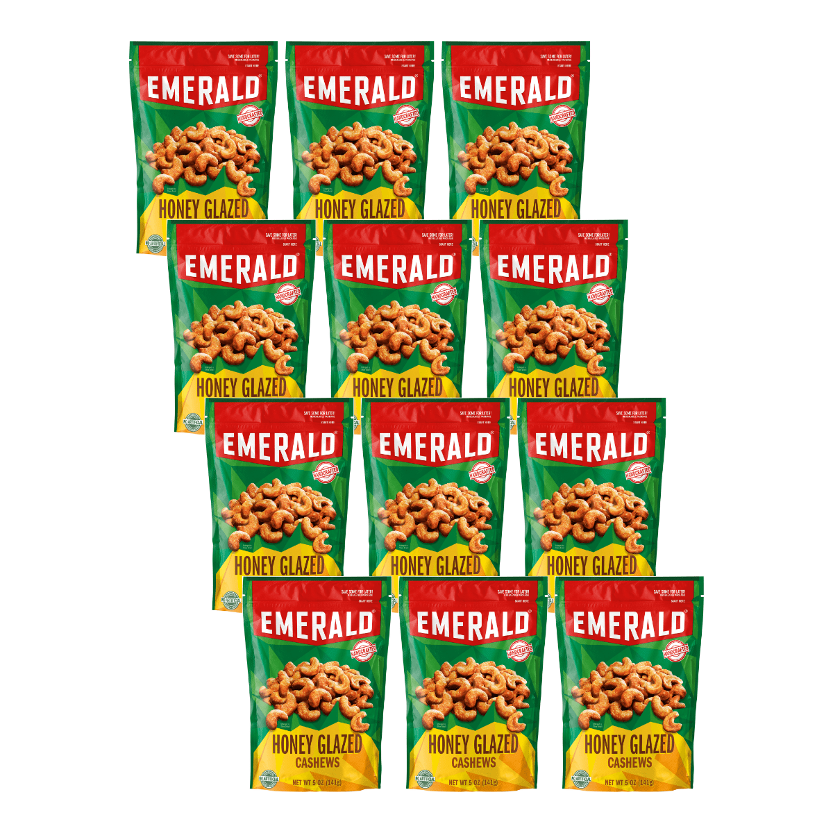 Emerald Nuts, Honey Glazed Cashews, 5 oz, Resealable Bag (Pack of 12 ...