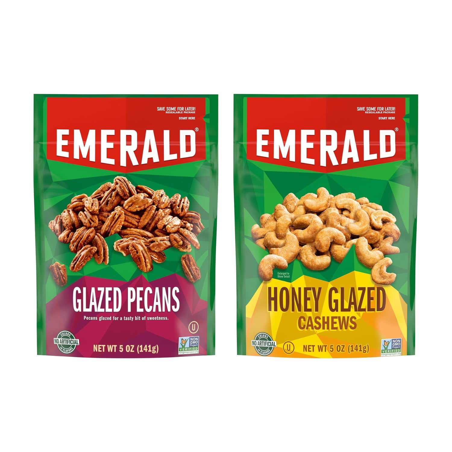 Emerald Nuts Kettle Glazed Pecans 5.5 Oz + Honey Glazed Cashews 5.5 Oz ...