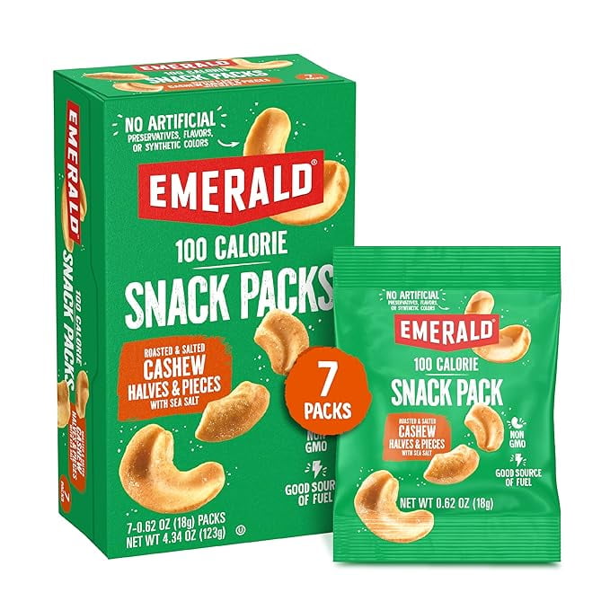 Emerald Nuts Roasted and Salted Cashews 7ct (1-Pack), 100-Calorie ...