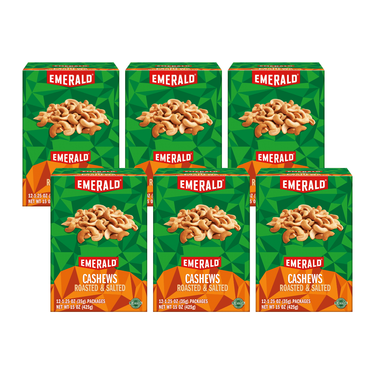 Emerald Nuts Roasted and Salted Cashews, 12 ct, 15 oz Box (Pack of 6) - Walmart.com