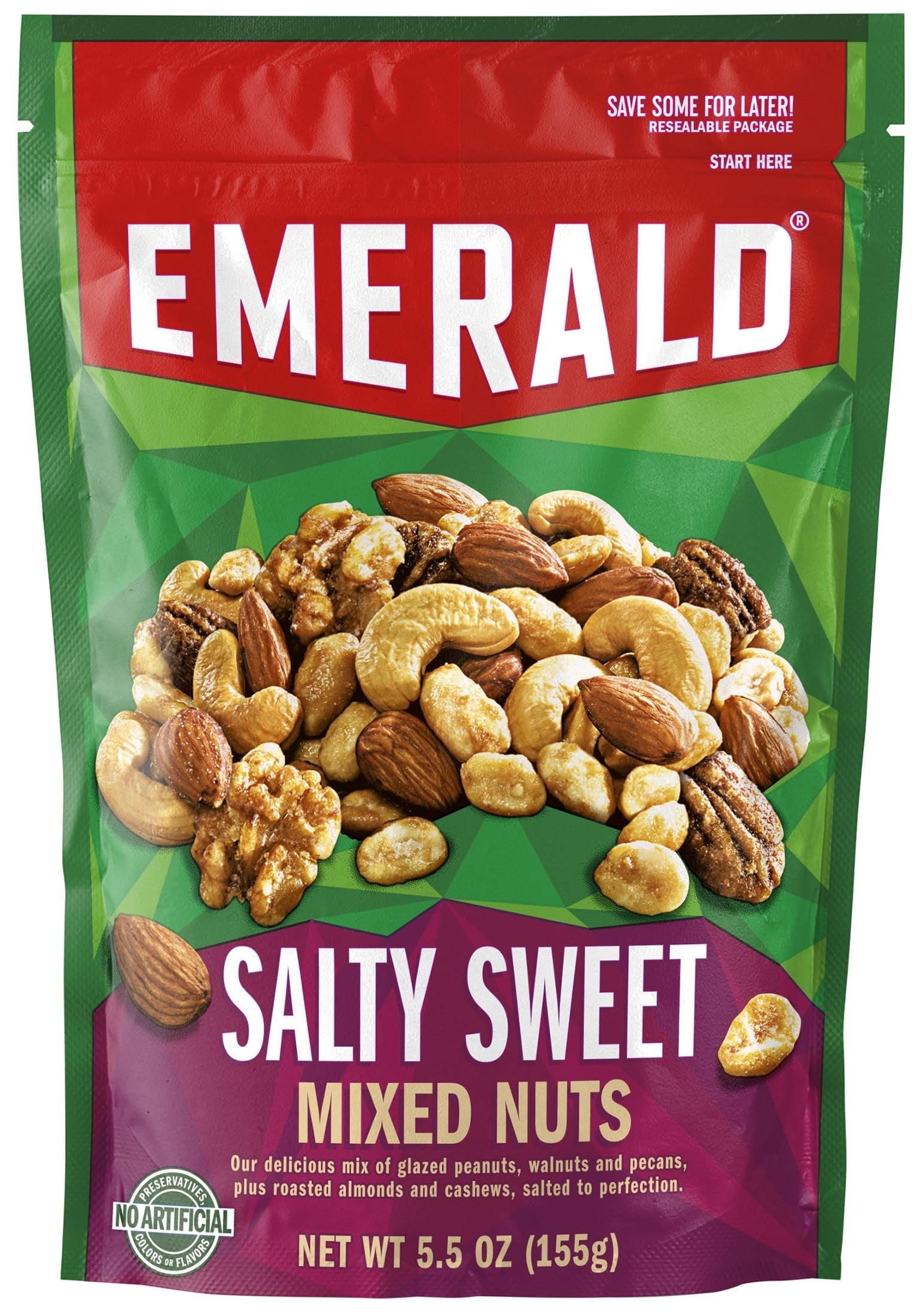 Emerald Nuts Salty Sweet Mixed Nuts (1-Pack), Features Kettle Glazed Peanuts, Almonds, Cashews ...
