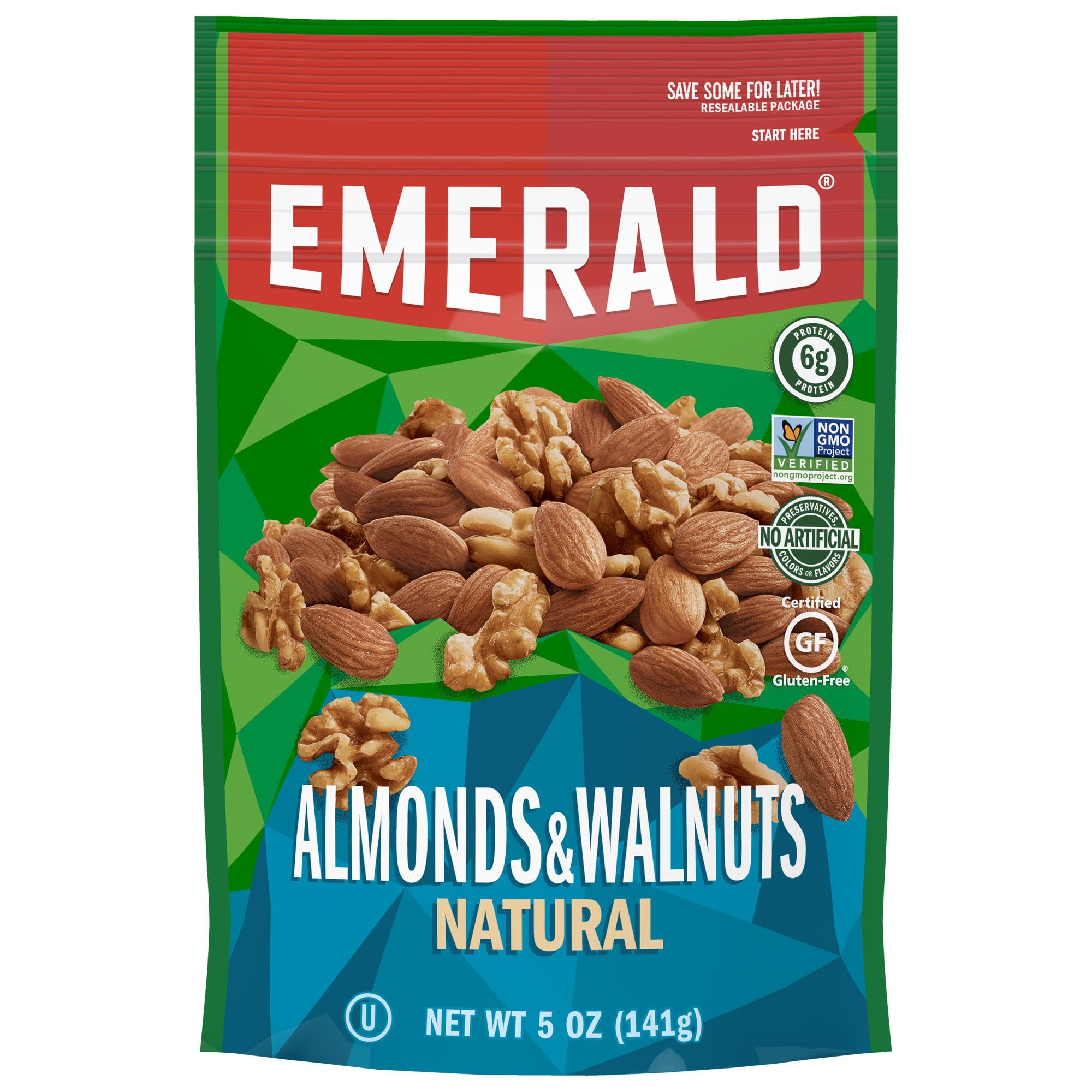 Emerald Nuts Unsalted Almonds SSF20 and Walnuts (1-Pack), 5oz Resealable Bag, Kosher Certified ...