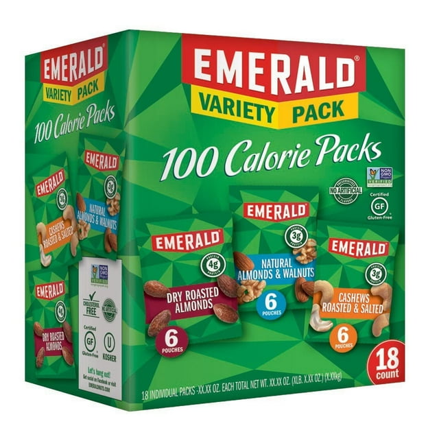 Emerald Nuts Variety Pack, 100 Calorie Almonds, Walnuts, Cashews, 18 ...