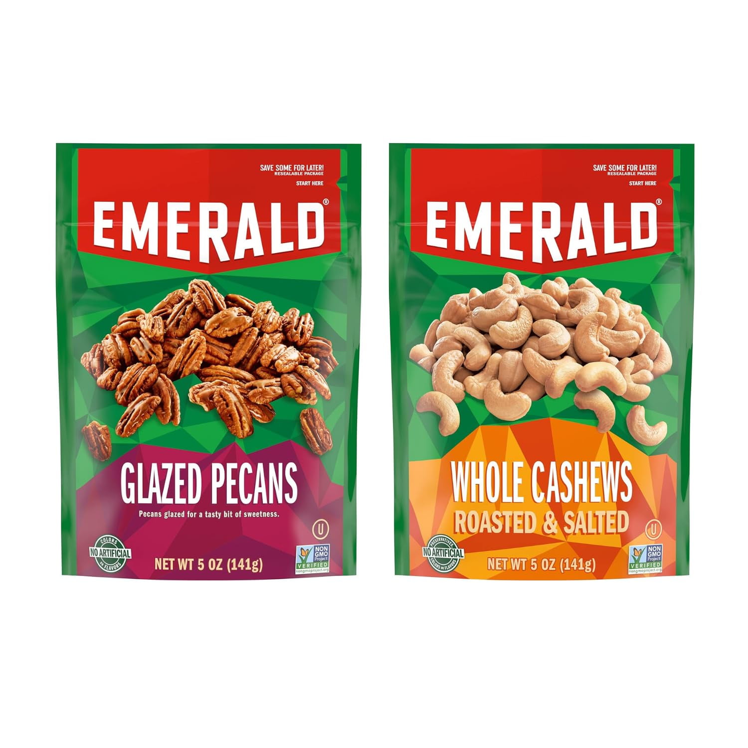 Emerald Nuts Whole Cashews Roasted & Salted 5.5 Oz + Kettle Glazed ...