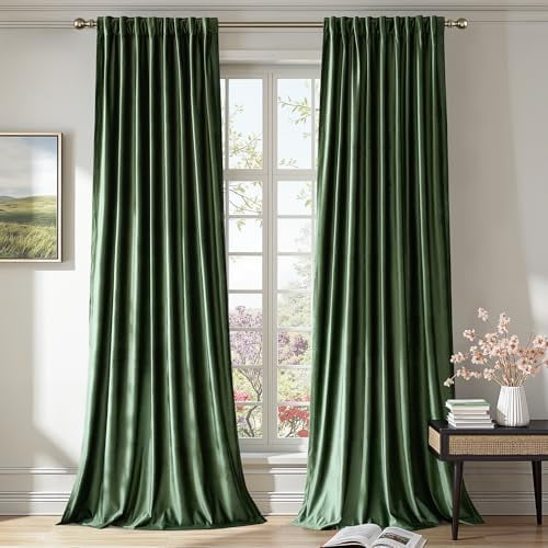 Emerald Olive Green Velvet Curtains 108 inch Long for Living Room,Set ...