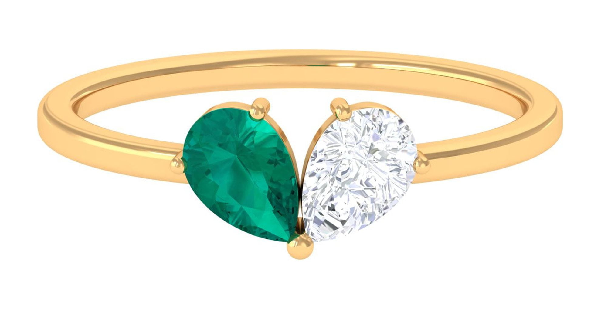Emerald Promise Ring for Women with Moissanite, 2 Stone Ring - AAA ...