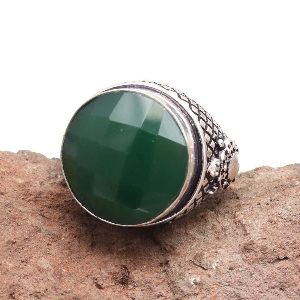 Emerald Quartz Gemstone Handmade Unisex 925 Silver Jewelry Ring"7.5 ...