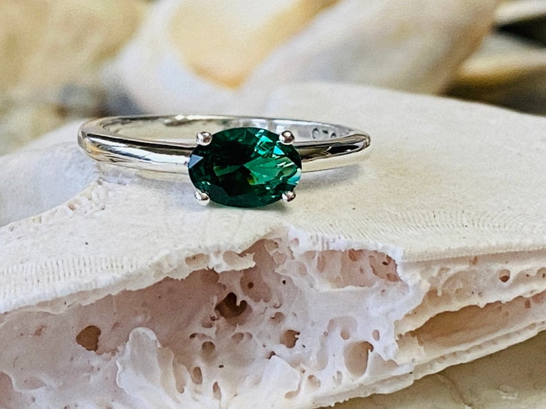 Emerald Ring, 925 Starling Silver Emerald Engagement Ring, Oval Cut ...