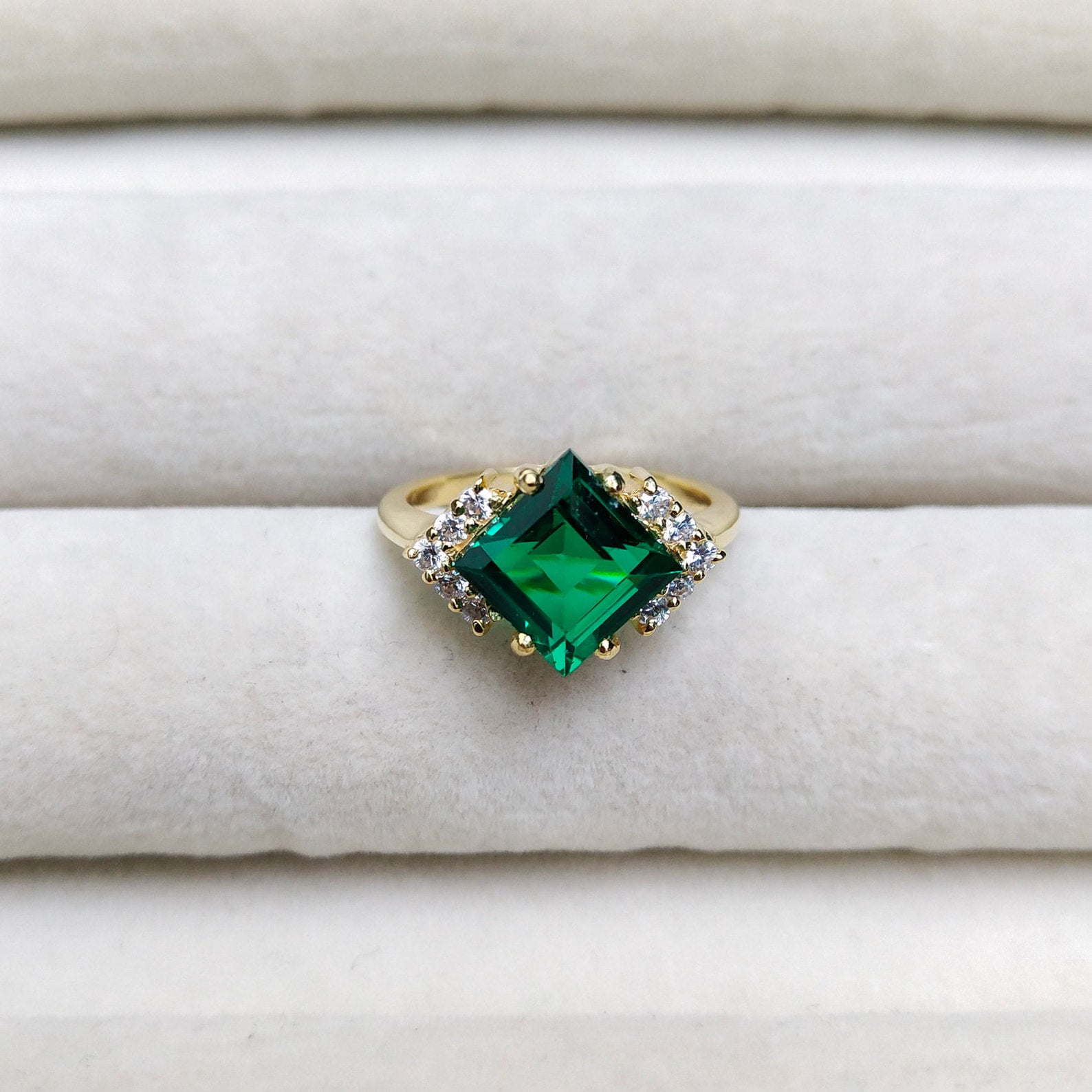 Emerald Ring, 925 Sterling Silver Ring, Green Gemstone Ring, Square cut ...