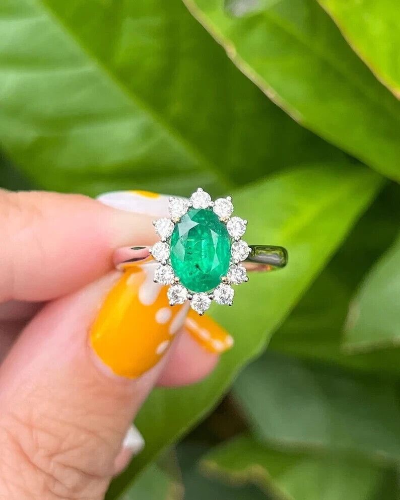 Emerald Ring 925 Sterling silver Emerald Engagement Ring Gift Ring For ...