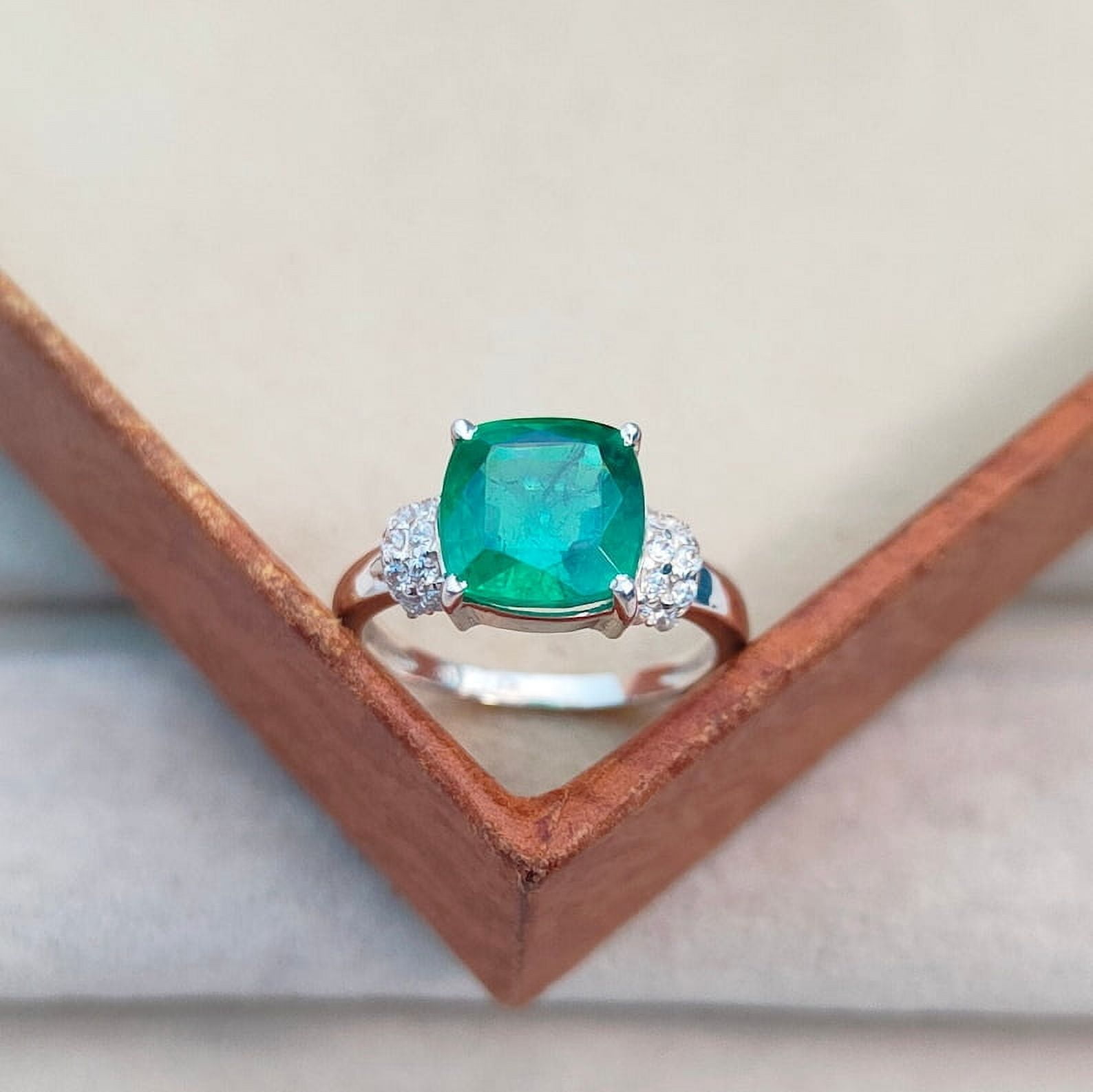 Emerald Ring, Cushion cut emerald ring, 925 sterling silver ring ...
