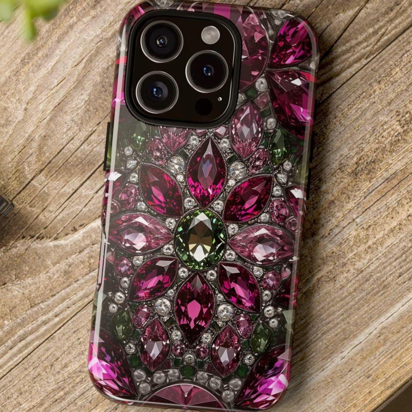 Emerald Ruby Gemstone Colorful Crystal Art Phone Case for iPhone 17 11 12 13 14 15 16 Pro Max ...