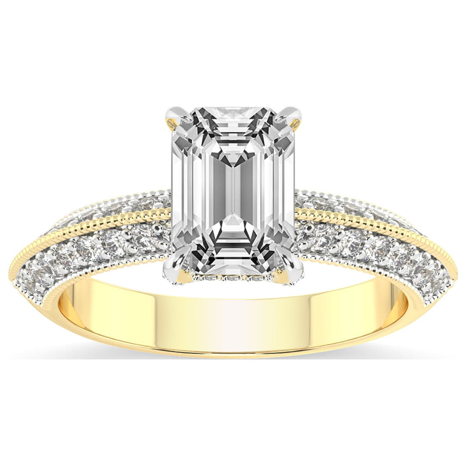 Emerald Shape 4 Carat IGI Certified Lab Grown Diamond Ring | 14K Yellow ...