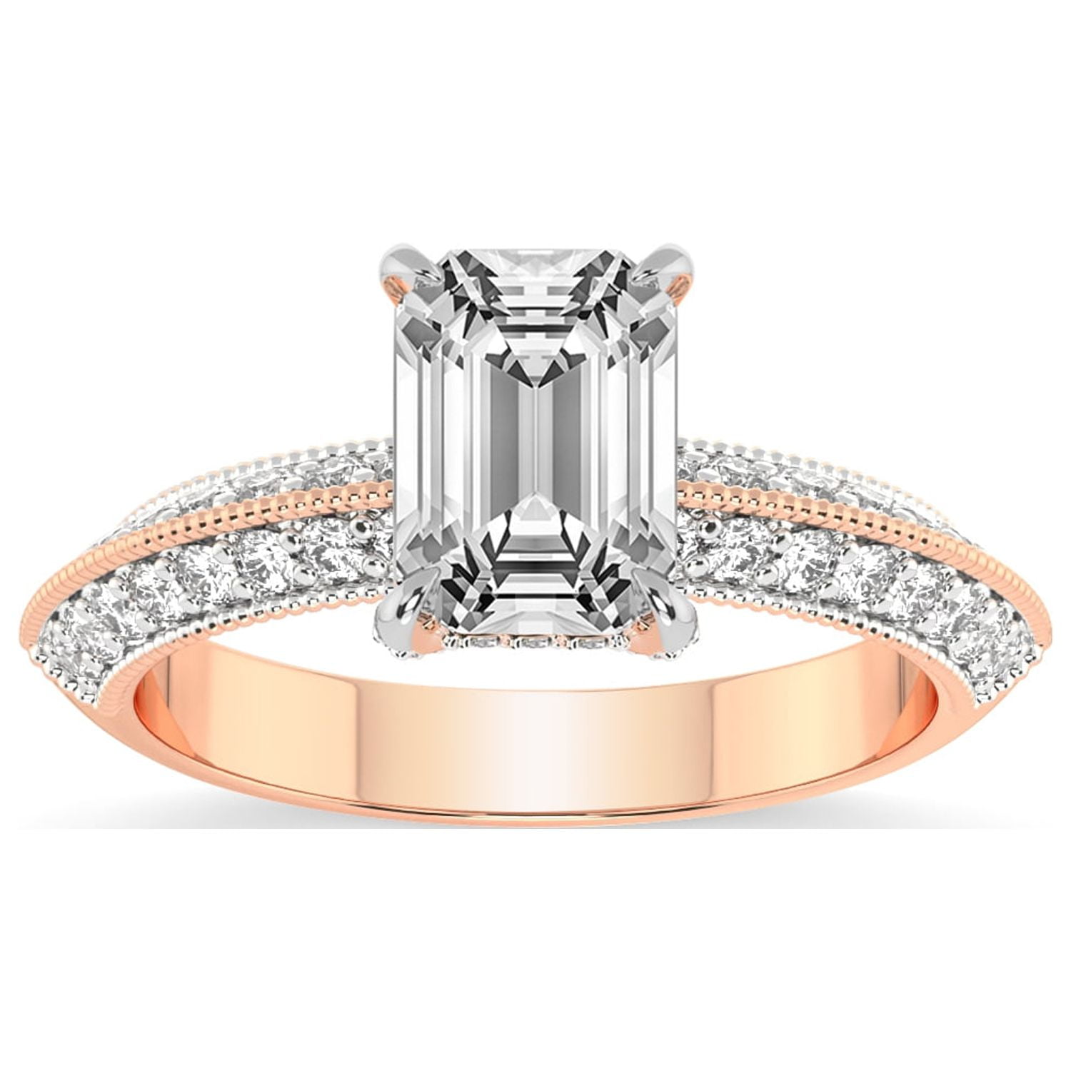 Emerald Shape 5 Carat IGI Certified Lab Grown Diamond Ring | 14K Rose ...