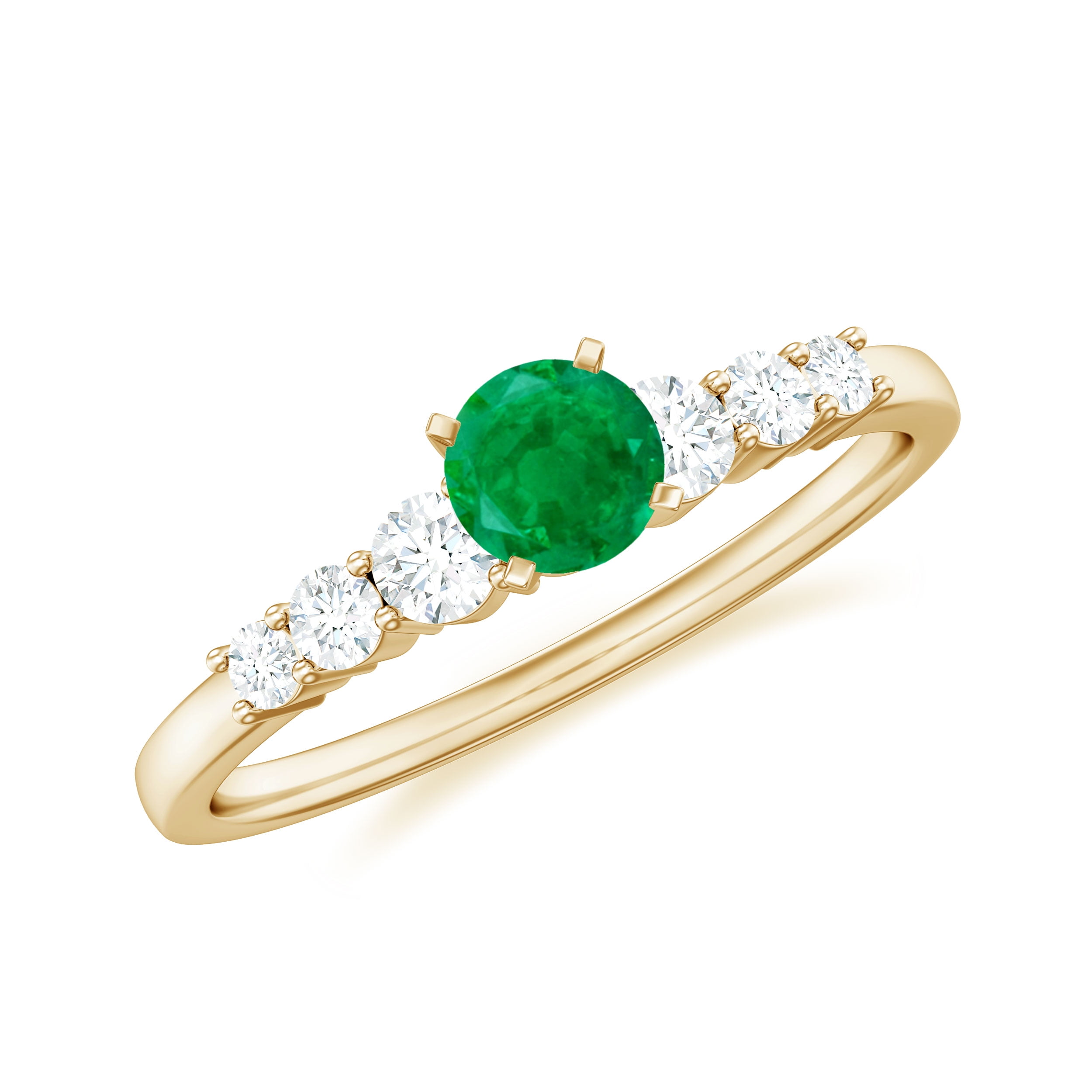 Emerald Solitaire Engagement Ring with Diamond Side Stones in ...