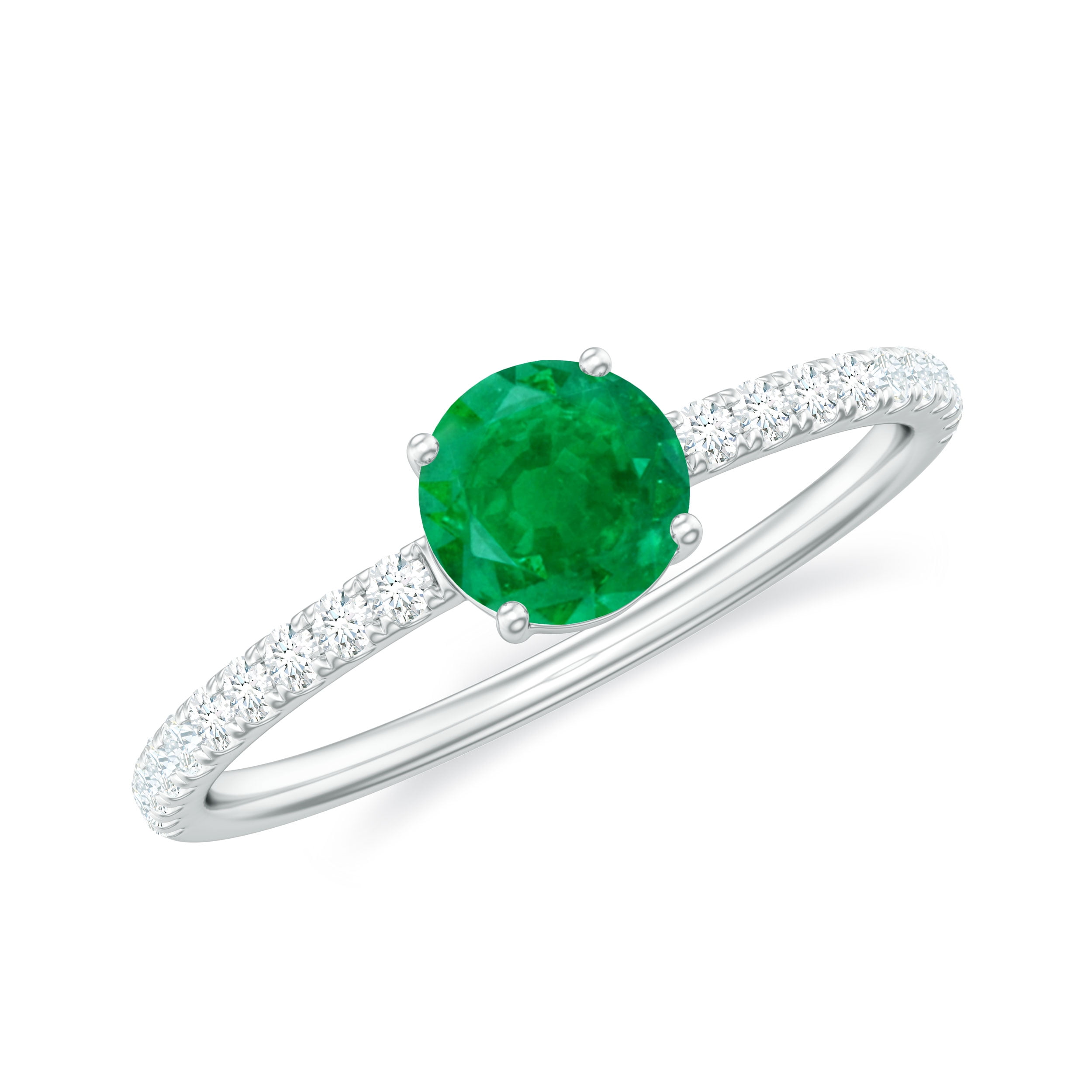 Rosec Jewels Emerald Solitaire Ring with Diamond Side Stones (5 MM ...
