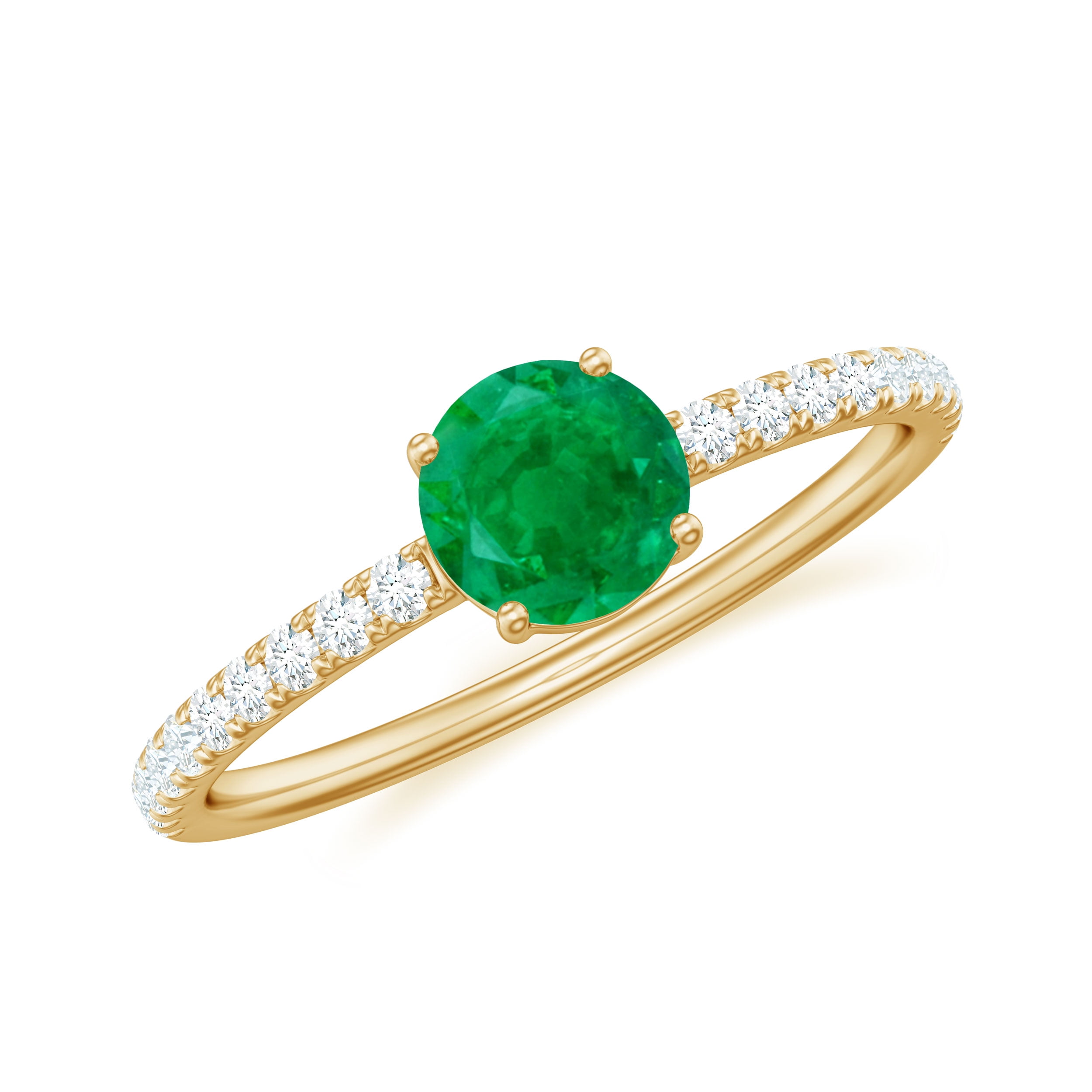 Rosec Jewels Emerald Solitaire Ring with Diamond Side Stones (5 MM ...