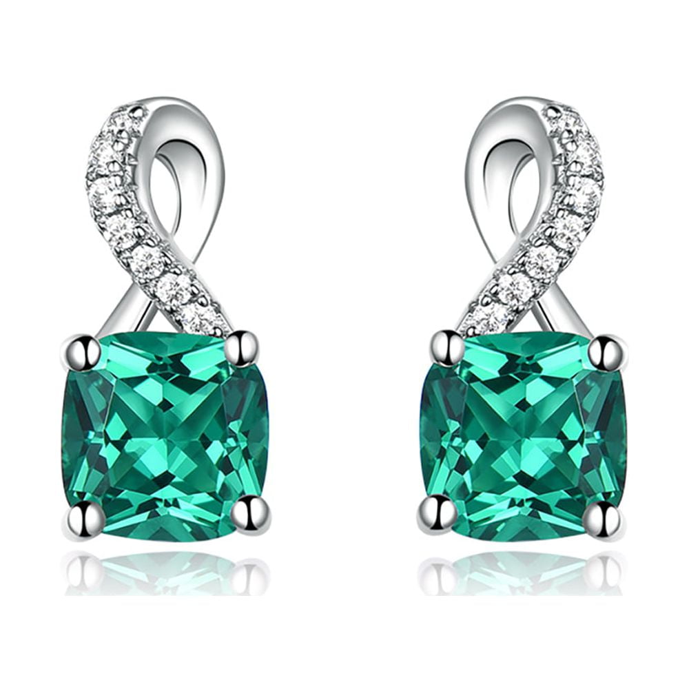 Emerald Stud Earrings for Women Cushion Cut Sterling Silver Ginger Lyne ...