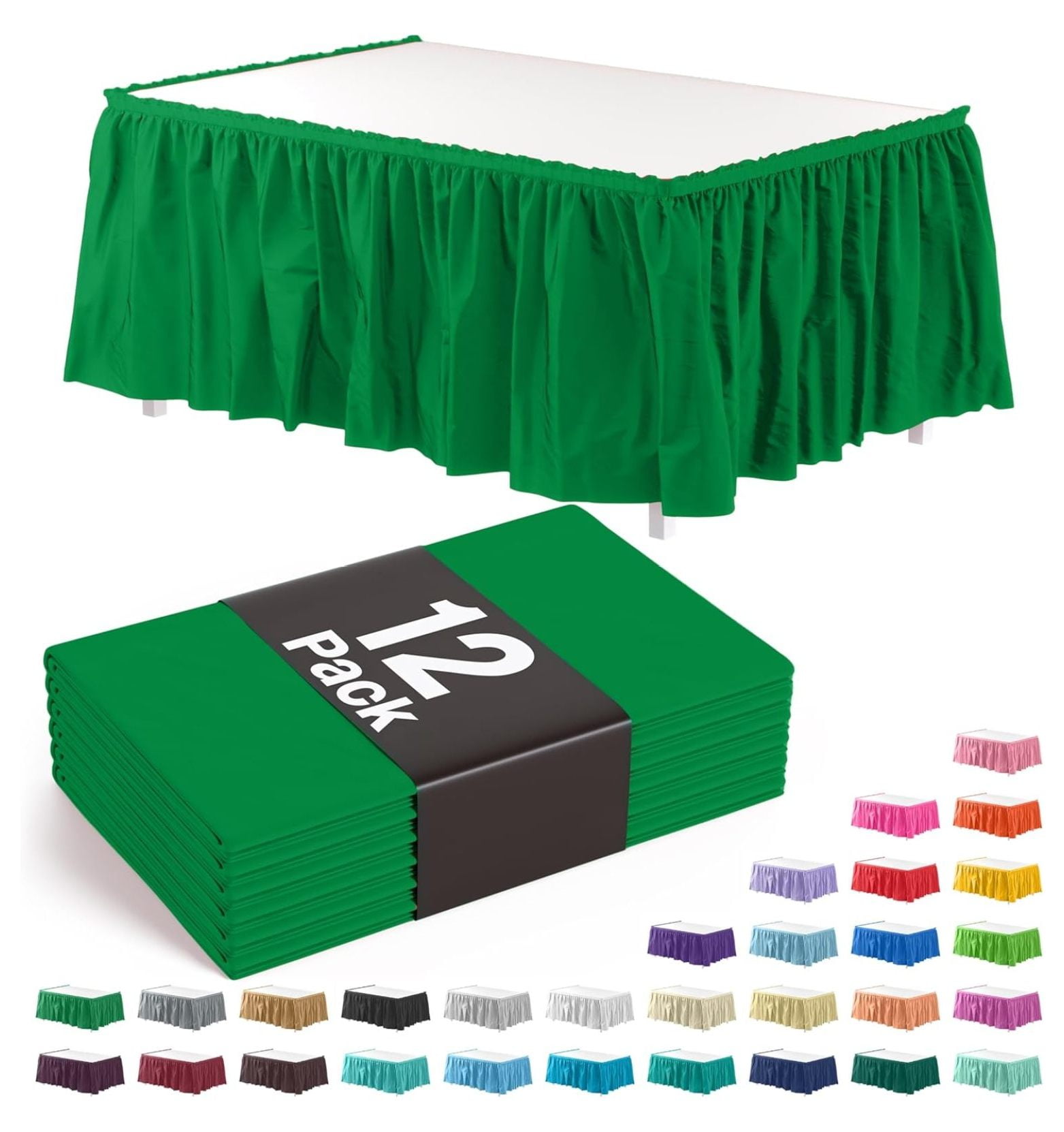 Emerald Table Skirt 12 Pack 29" X 14' Disposable Plastic Table Skirts ...