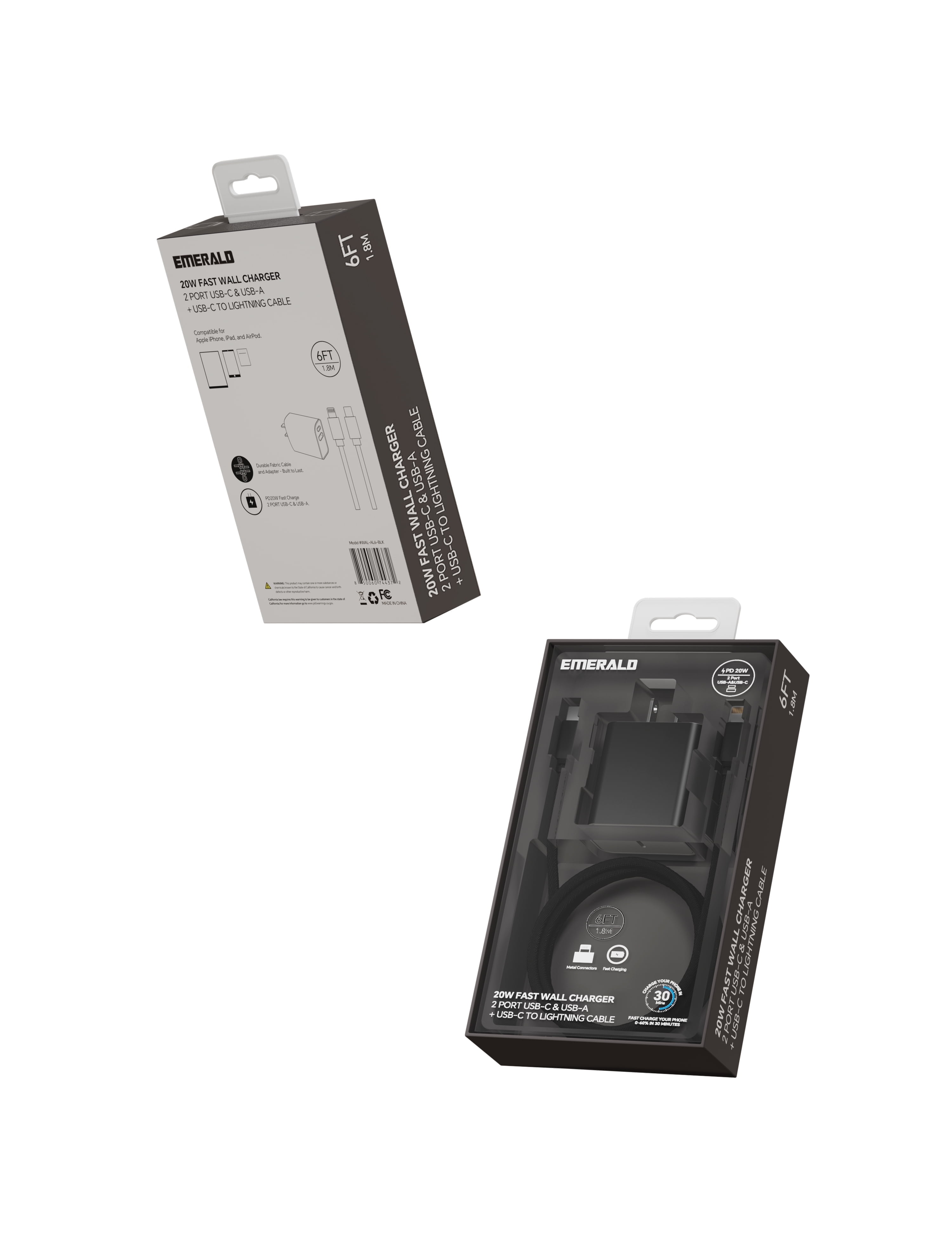 Emerald USB C Charging Cable with 2 Port Wall Adapter, USB C to USB C ...