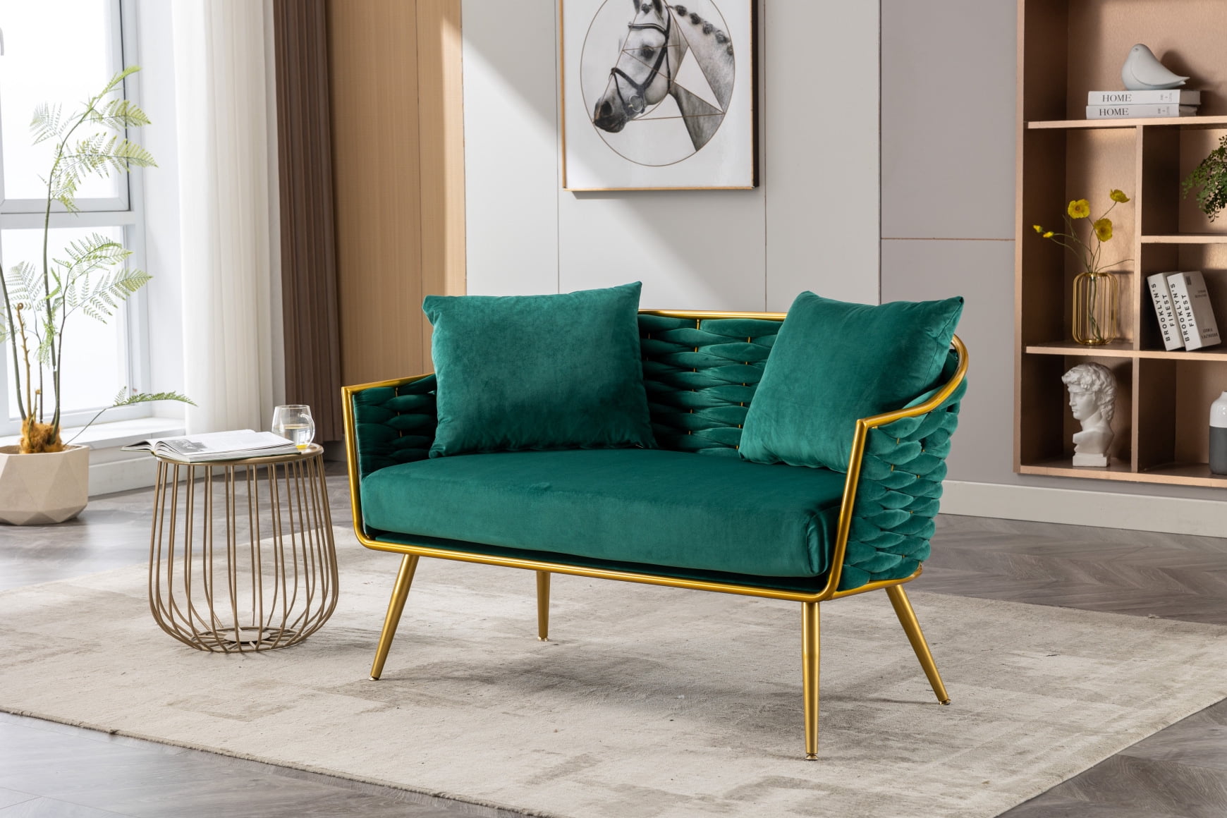 Emerald Velvet Accent Sofa, Modern Upholstered Loveseat Sofa with Metal ...
