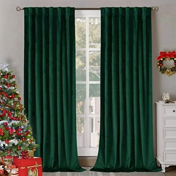 Emerald Velvet Curtains 108 Inches Long for Living Room, Thermal ...