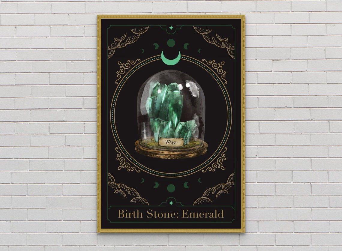 Emerald Wall Art, Emerald Birth Stone Wall Art, Crystals Art Print ...