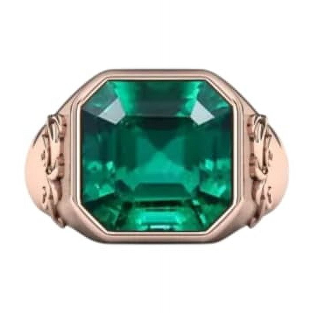 Emerald Wedding Signet Ring For Men 18K Gold Turquoise 7 Ct - 14x14mm ...