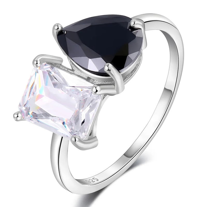 Emerald and Pear-Cut Lab-Created Black Onyx and Moissanite Toi Et Moi Engagement Ring in 925 ...