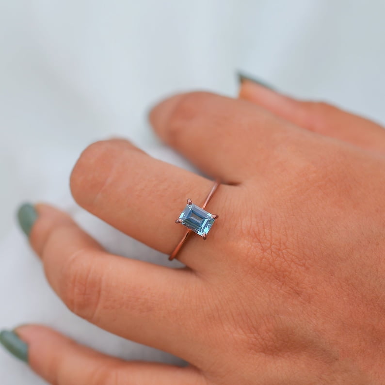 Emerald cut Aquamarine ring, Engagement ring, Unique engagement ring ...