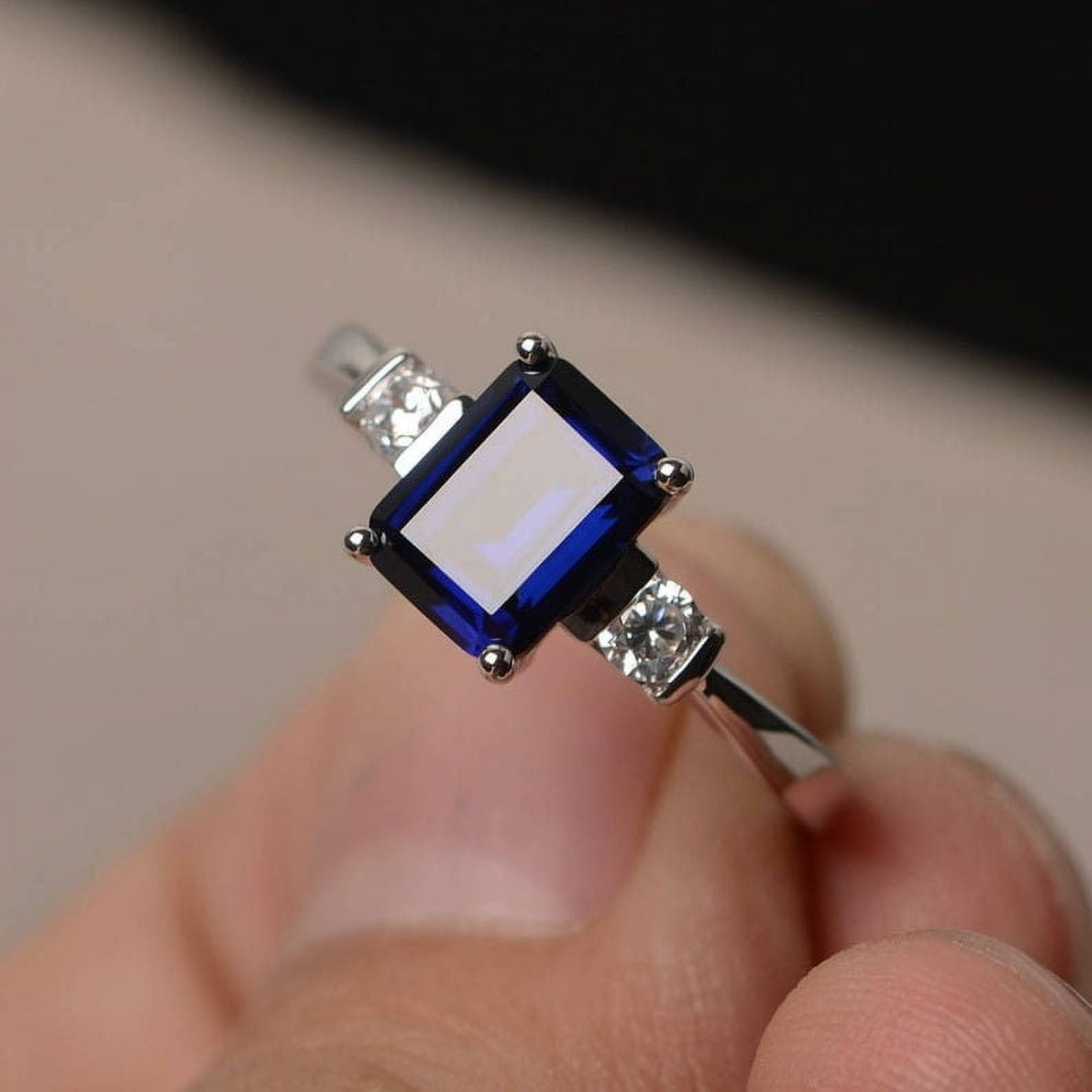 Emerald cut Blue Sapphire Ring, Vintage Emerald Cut Blue Sapphire ...
