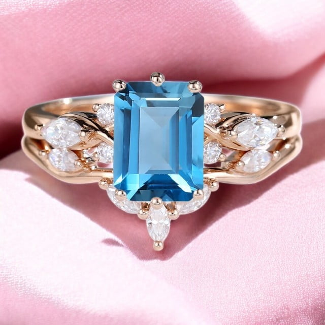 RUKMANIJEWELS Emerald Cut London Blue Topaz Engagement & Wedding Ring ...