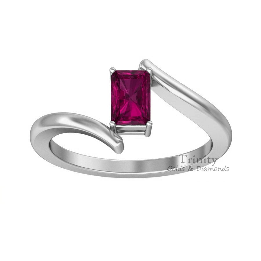 Emerald cut Ruby Ring/Ruby Engagement Ring for Women/Sterling Silver Red Gemstone Anniversary ...