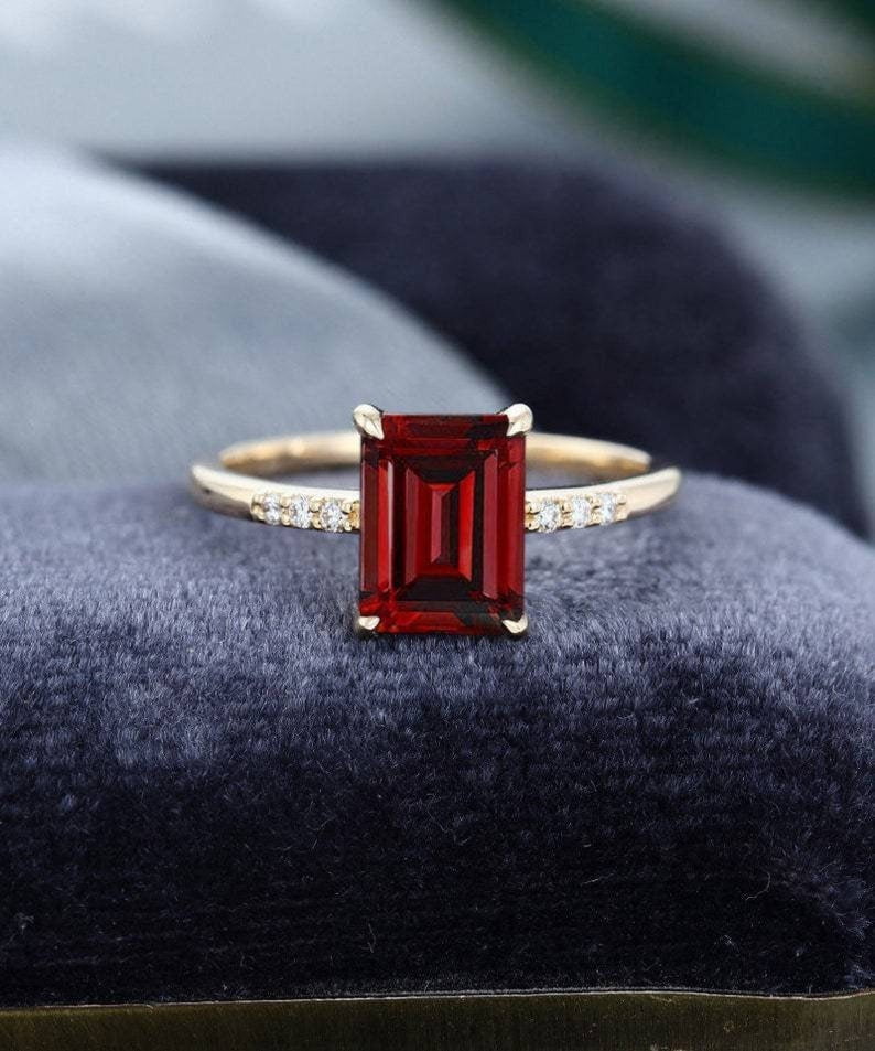 Emerald cut ruby ring, raw ruby ring in sterling silver, ruby ...