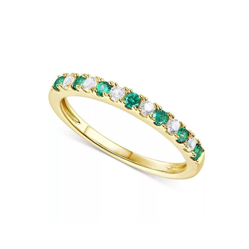 Emerald simulated diamond Alternating Infinity Ring/ simulated diamond and Emerald Half Eternity ...